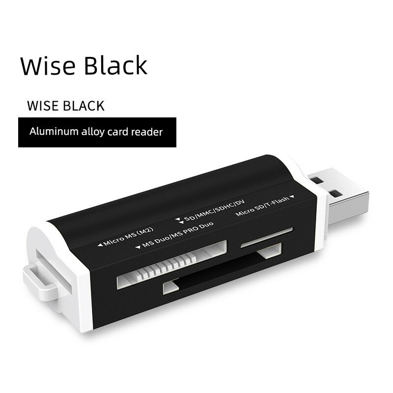 USB 2.0 4-в-1 TF/SD/MS/M2 картридер с чехлом для SD-карты - Черный