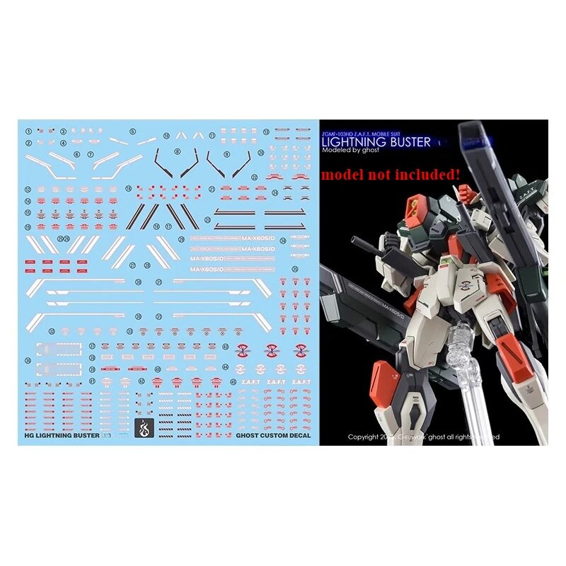 Наклейка YAN для HG 1/144 Lightning Buster ZGMF-103HD SEED, флуоресцентная водная наклейка высокой четкости, детали для сборки мобильных костюмов, хобби, DIY