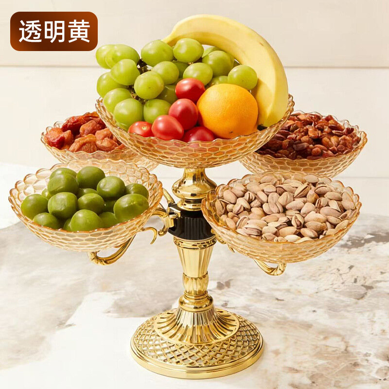 Европейская хрустальная фруктовница, пластиковый прозрачный многоярусный поднос для дома, элитный поднос для конфет для журнального столика в гостиной.