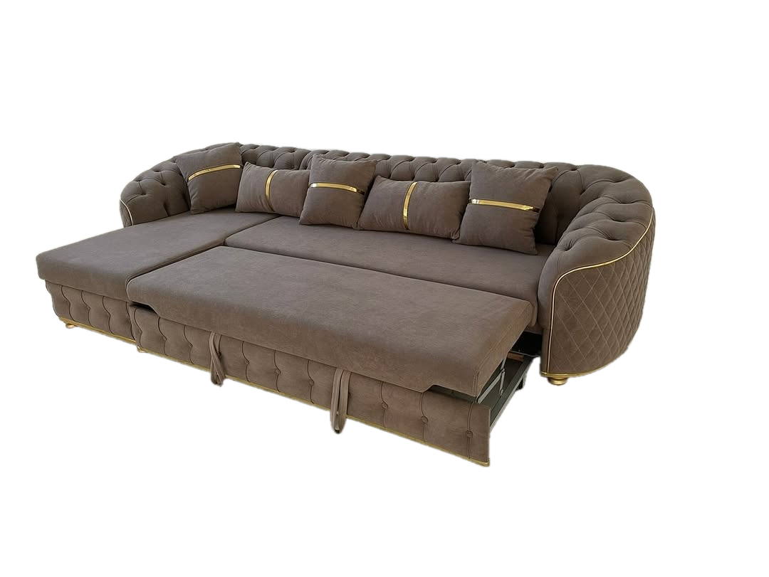 Диван угловой "Дельфин", с механизмом трансформации, бежевый, белый, бархат