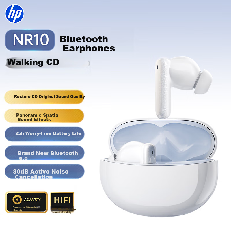 HP NR10 беспроводные наушники Bluetooth 6.0 с шумоподавлением для iPhone Android Музыка Игры Бизнес-наушники Перл-Уайт