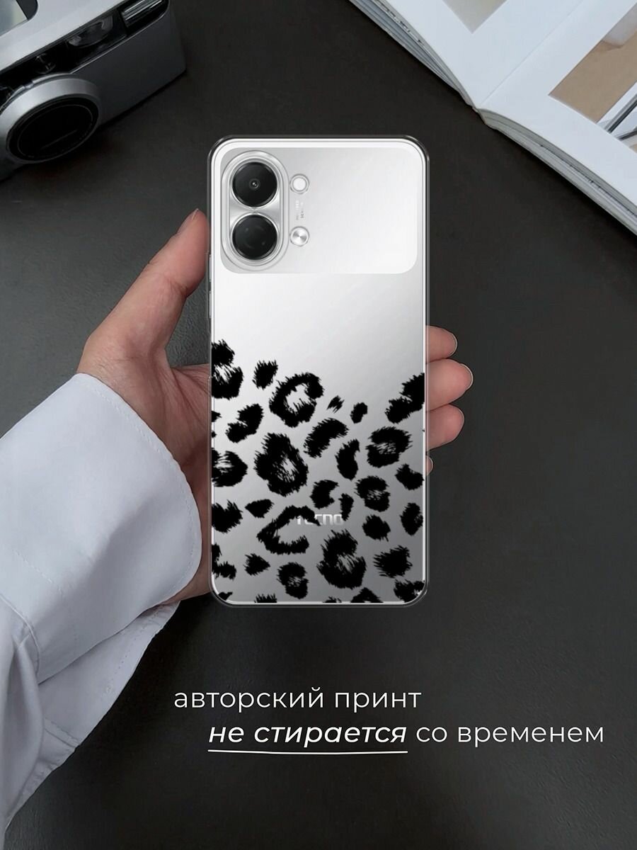 Чехол на Tecno Spark Go 3 / Текно Спарк Го 3 с принтом Окрас леопарда фон черный, прозрачный — фото 1