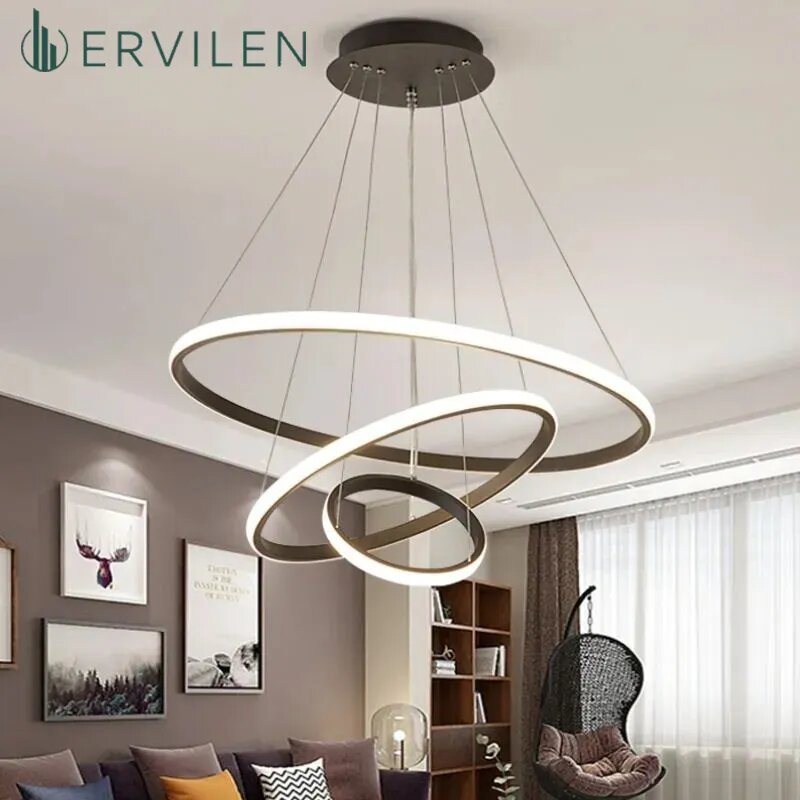 Светодиодная люстра ERVILEN 60 Вт потолочная подвесная для гостиной, современная круглая черная