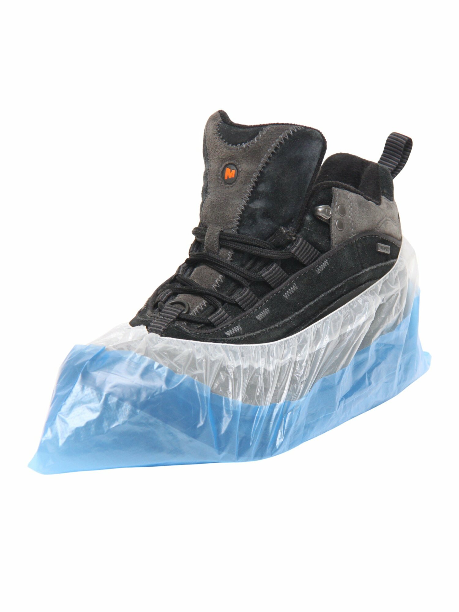 Бахилы двойные ПНД со стелькой, 80 мкм, 50 штук (25 пар), 14х40 см, особо прочные одноразовые защитные чехлы для обуви