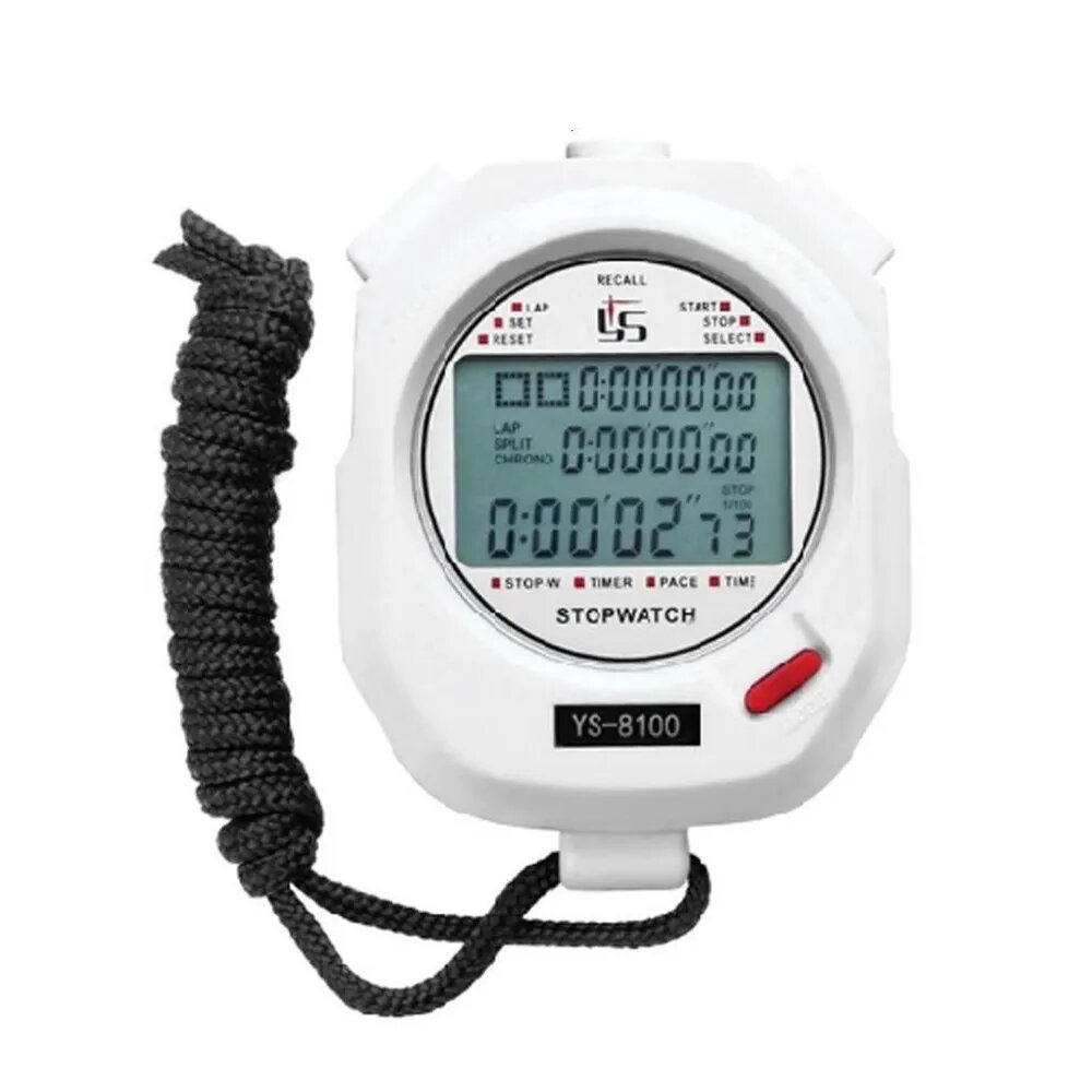 Секундомер YS-8100 цифровой электронный, секундомер с защитой IP55 для спорта, 1 шт. Белый