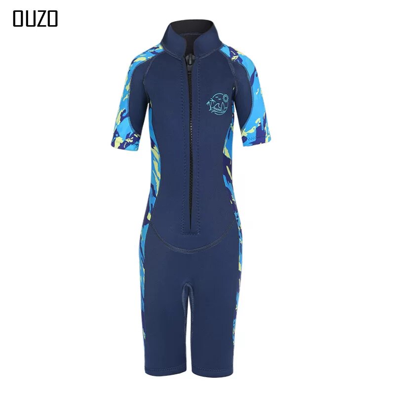 2.5 мм детский костюм для плавания с коротким рукавом и цельной конструкцией, синий, размер L