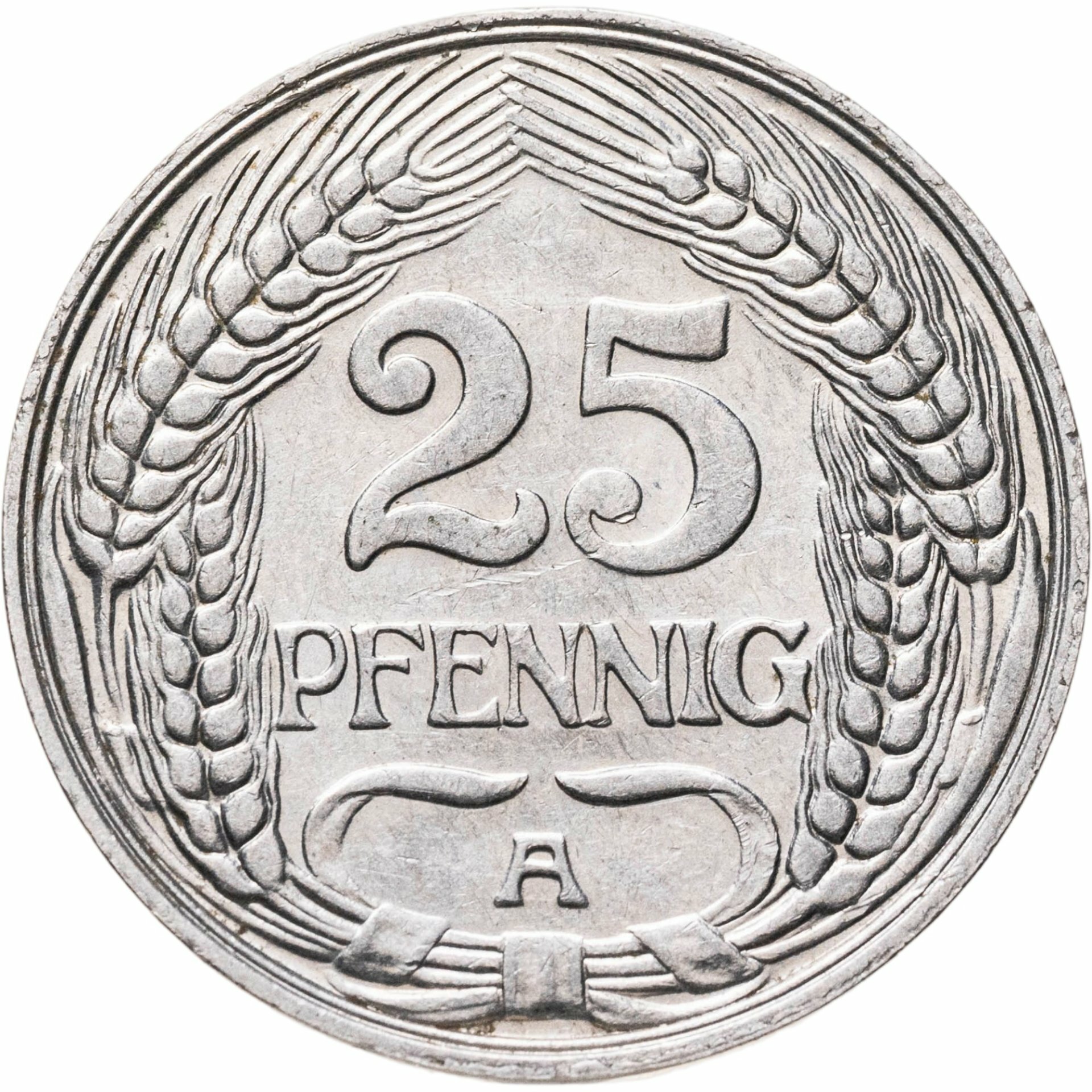 Германия 25 пфеннигов pfennig 1912 А, Никель, в сохранности AU