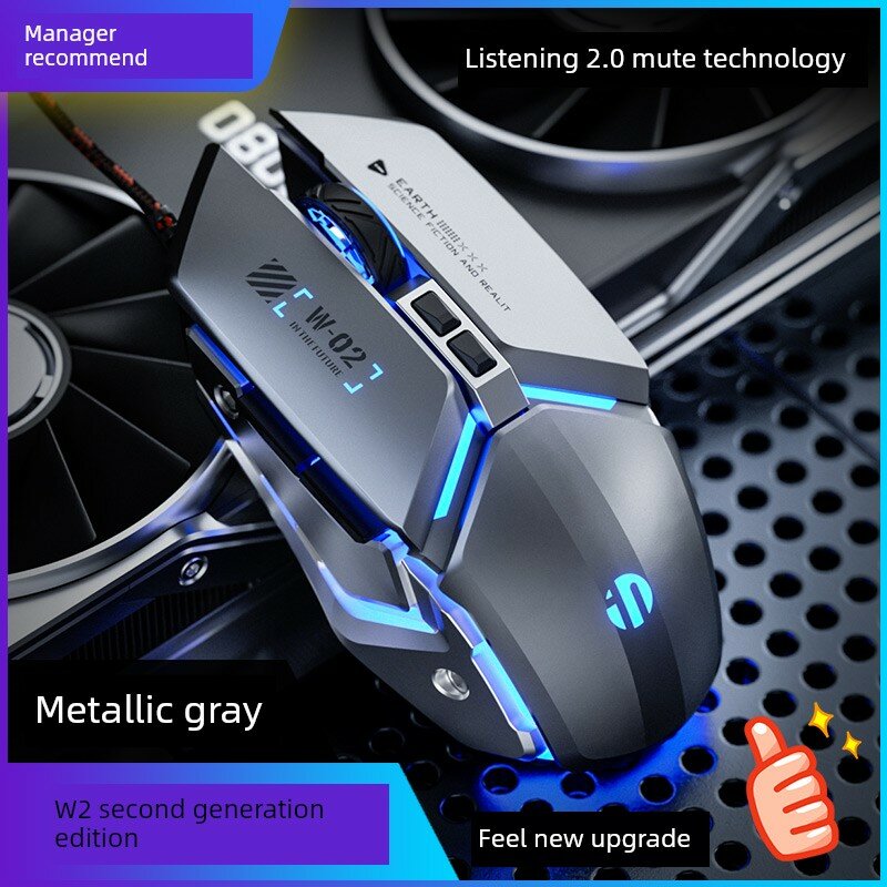 Asus Игровая мышь Серая Проводная Тихая с 4-цветной подсветкой RGB, Стандартная версия, для ПК и ноутбука