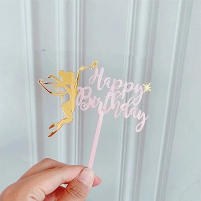 Розово-золотой акриловый топпер для торта "Happy Birthday" (Цвет: 11)