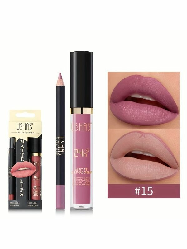 Набор блеска для губ и карандаша для губ, набор помад, матовая помада 15