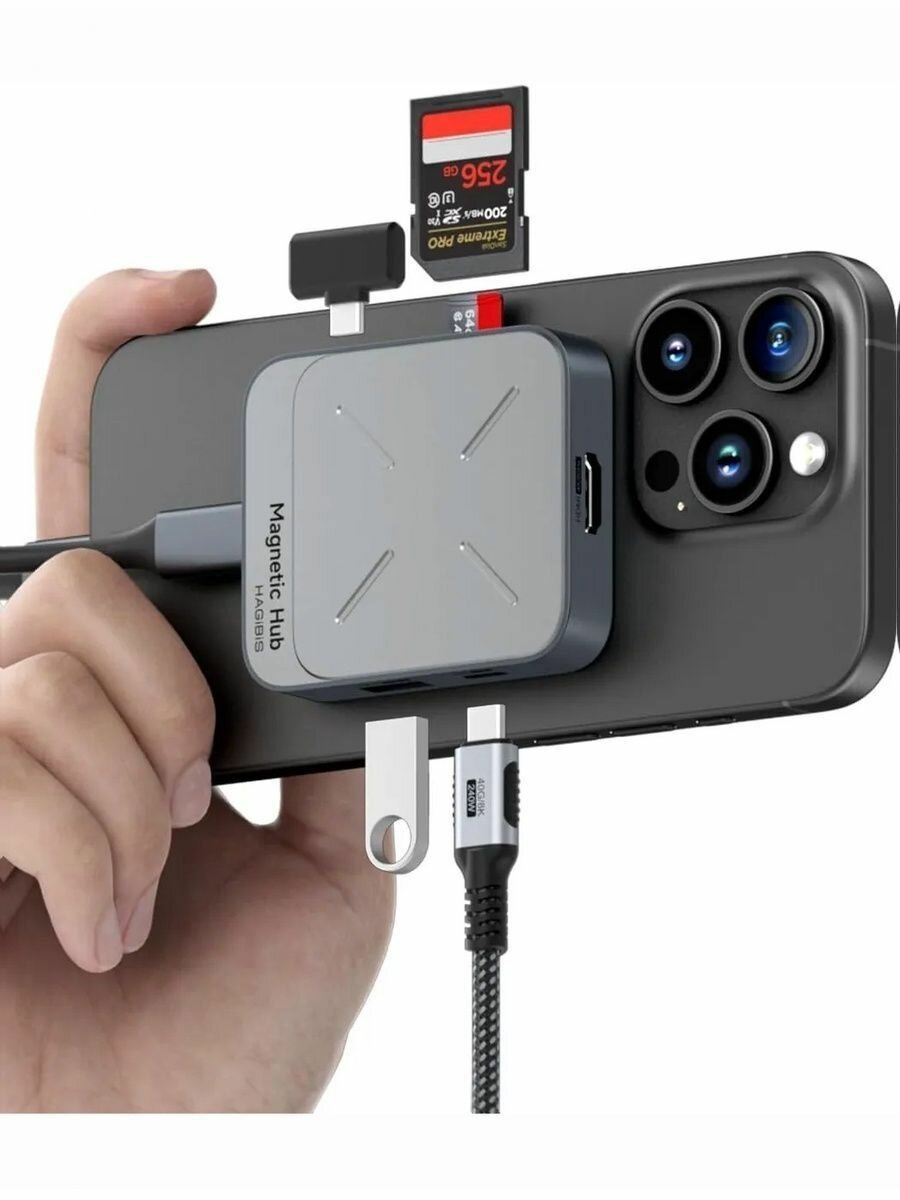 Hagibis Magnetic USB C Hub с Magsafe для iPhone 16 15 Pro Max, док-станция 7 в 1 Type-C 4K@60 Гц HDMI SD3.0 TF3.0 Card