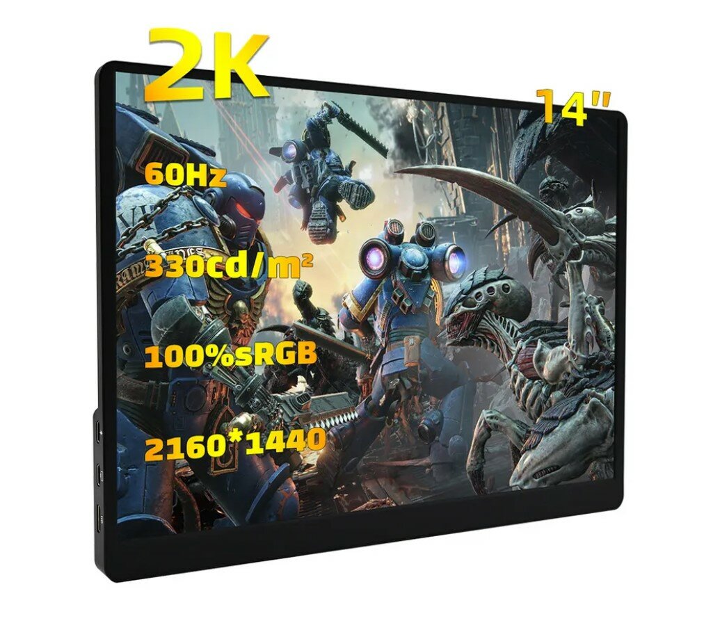Портативный монитор 14" ZSUS PM14A-2K, 2160x1440, 60 Гц, IPS, черный
