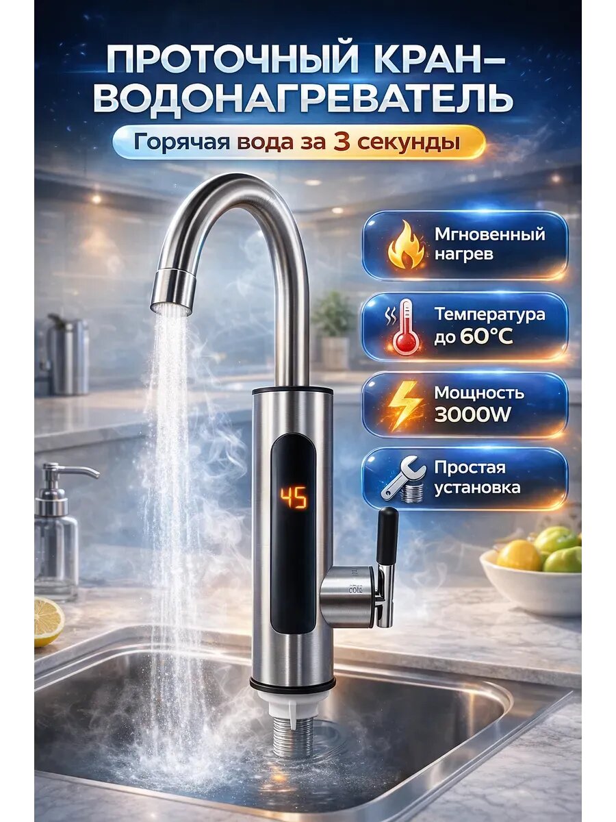 Водонагреватель проточный кран электрический с подогревом