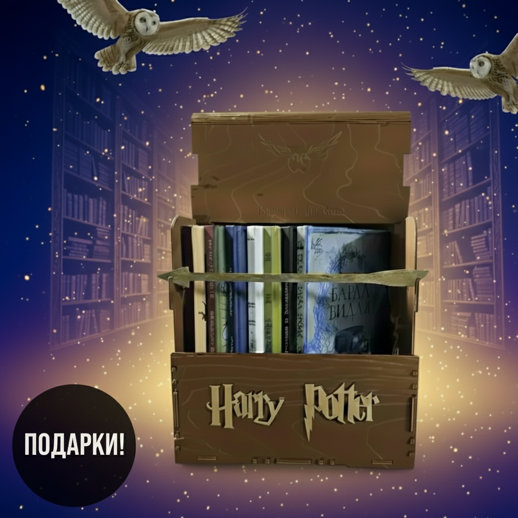 Мега-набор Гарри Поттер: Сказки Барда Бидля и 6 учебников Хогвартса в сундуке из дерева + Набор подарков внутри!