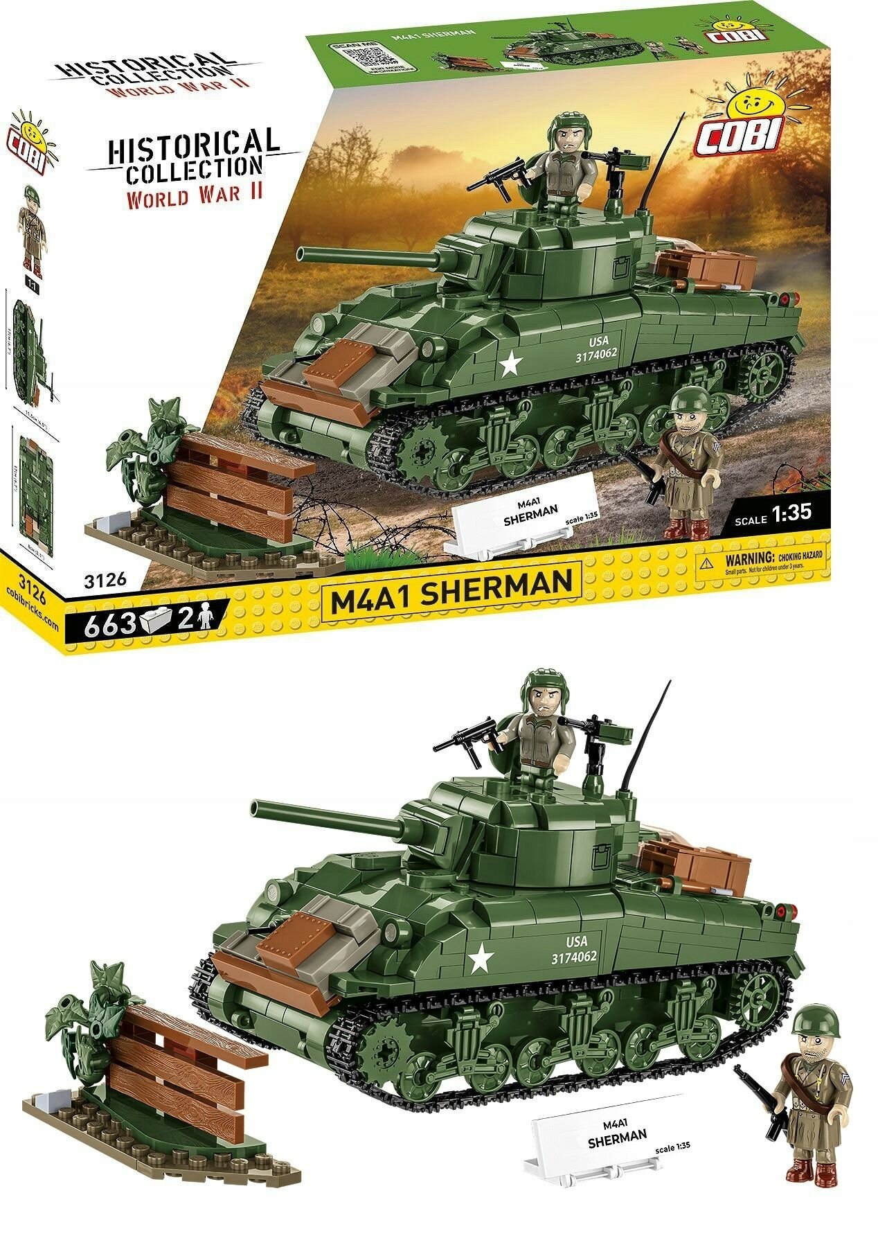 Конструктор Cobi Historical Collection World War II - Танк Sherman M4A1+ фигурки, 663 эл. - 3126