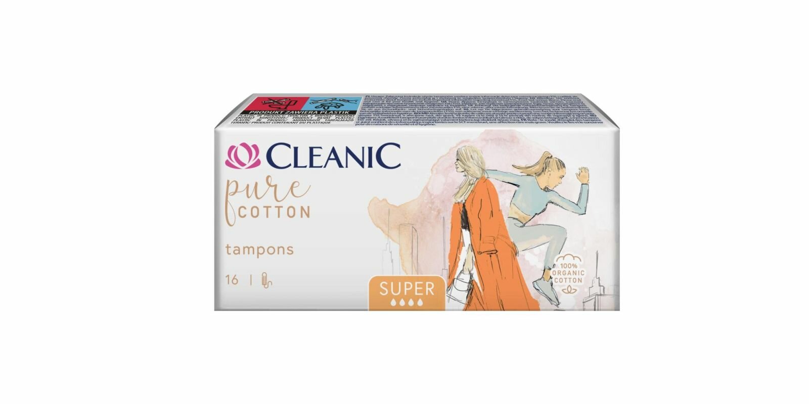 Тампоны CLEANIC Pure Cotton Super 16 шт, 100% чистый хлопок