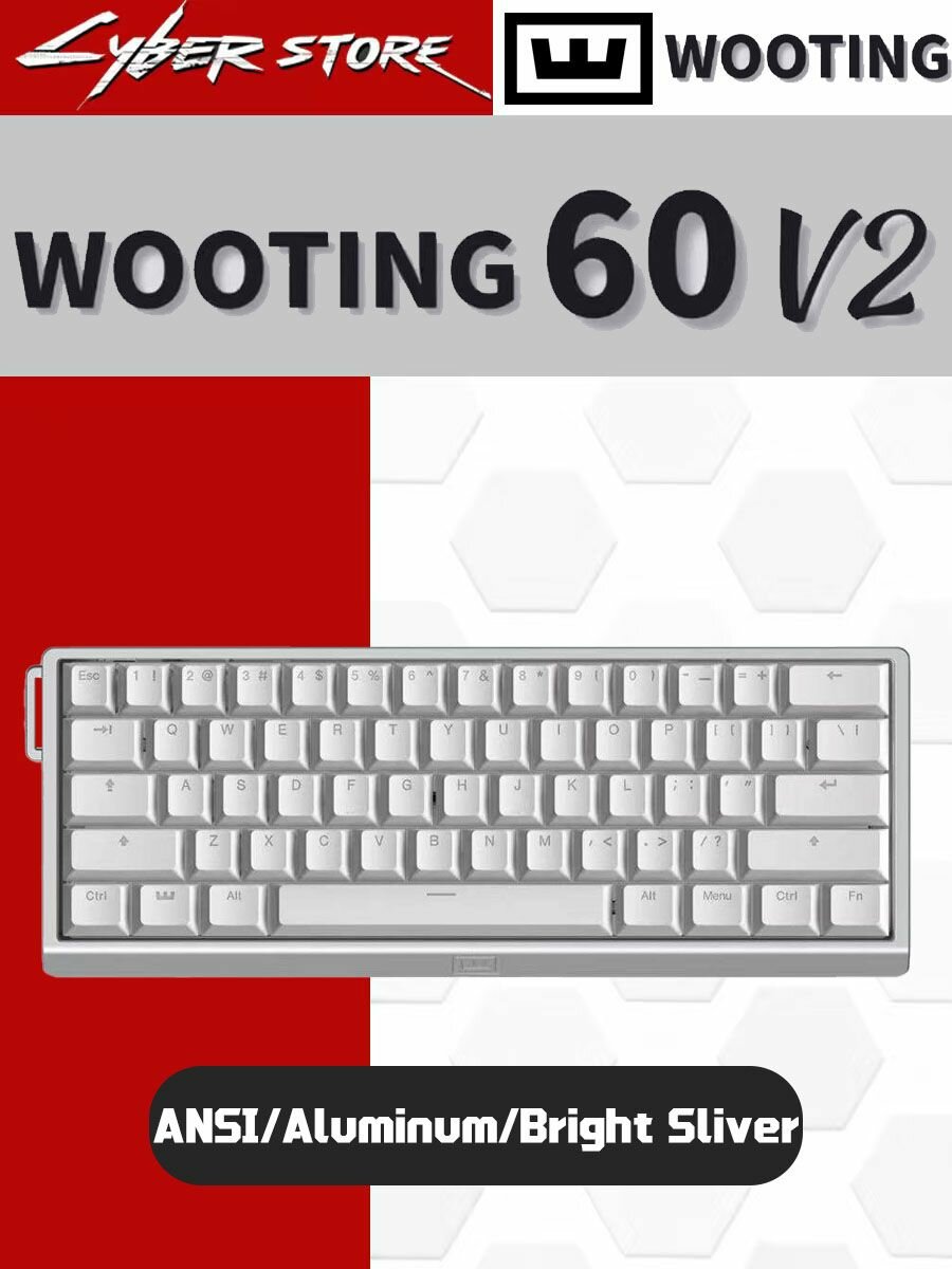 Wooting Игровая клавиатура Wooting 60HE v2-Aluminium, Английская раскладка, серебристый, белый