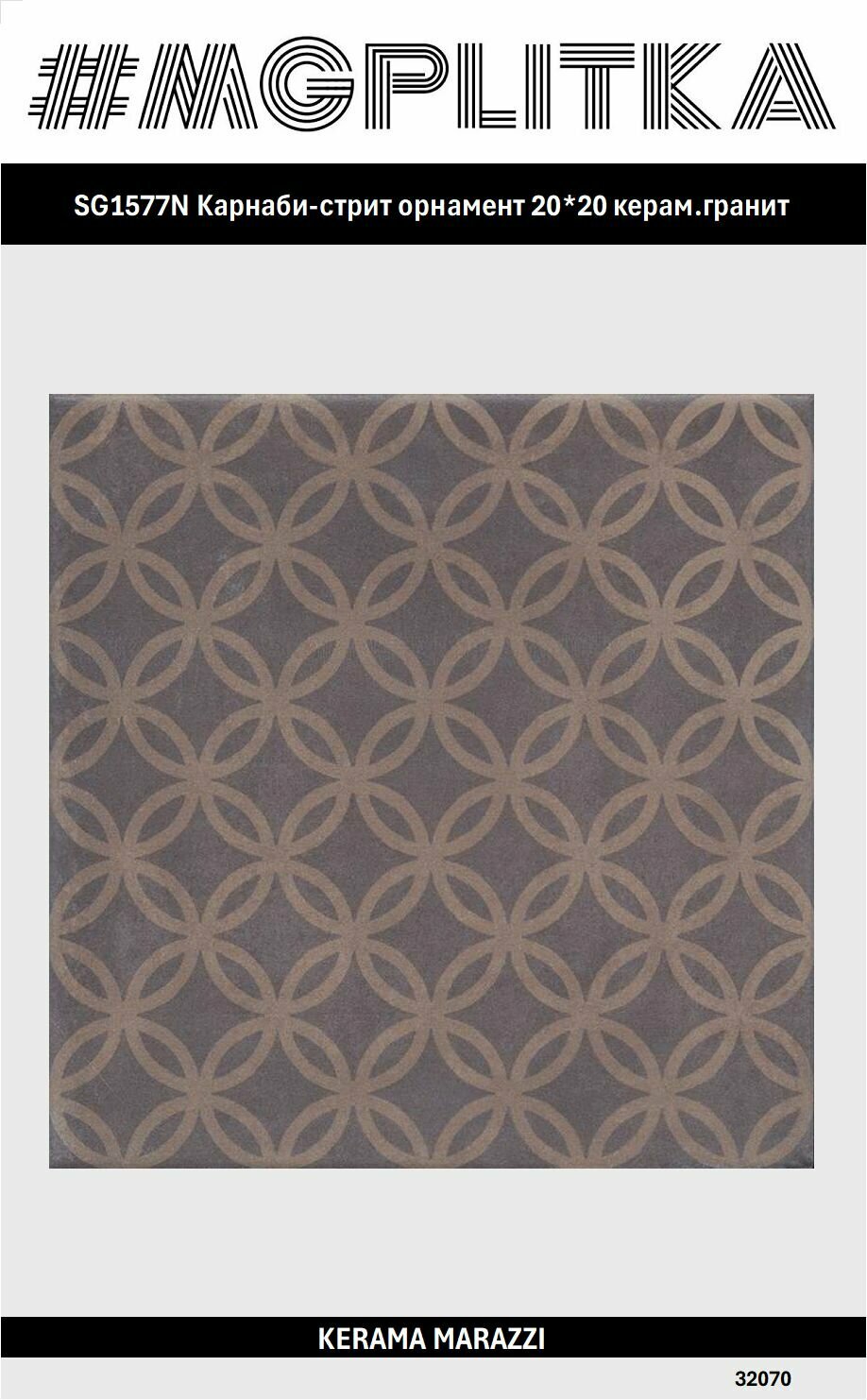 Керамический гранит KERAMA MARAZZI SG1577N Карнаби-стрит орнамент 20х20х8 Цена за 1/уп