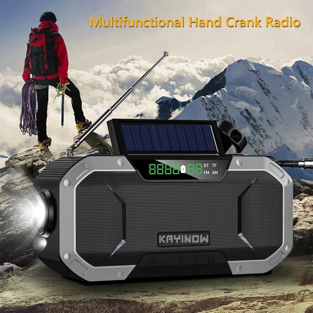 Магнитола KAYINOW, черный, серый, портативная, Bluetooth, FM, AM, с фонариком, 7 Вт