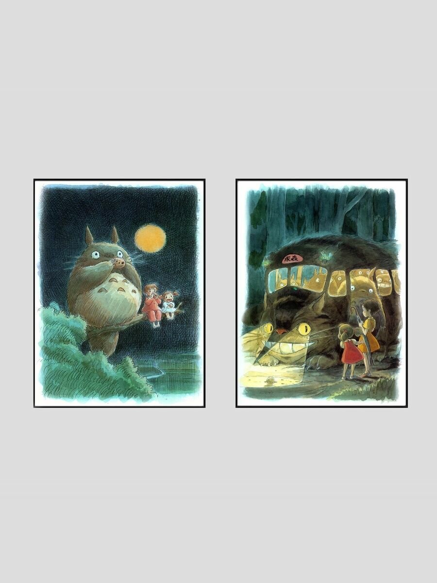 Постеры Мой сосед Тоторо аниме Миядзаки 2шт, размер А3 (без рамок) / Totoro аниме