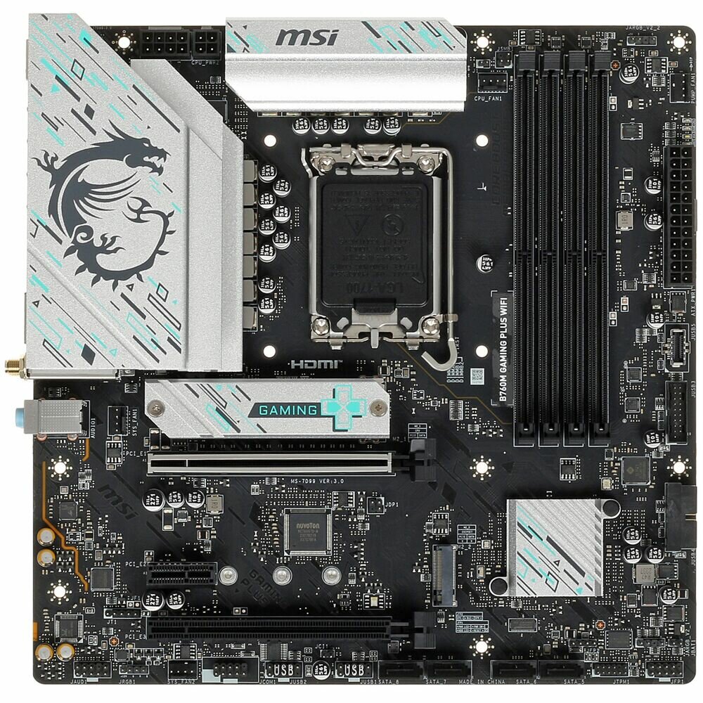 Материнская плата MSI B760M Gaming Plus WiFi B760 Socket-1700 4xDDR5, 4xSATA3, RAID, 2xM.2, 2xPCI-E16x, 4xUSB3.2, 2xDP, 2xHDMI, WiFi, 2.5Glan, mATX