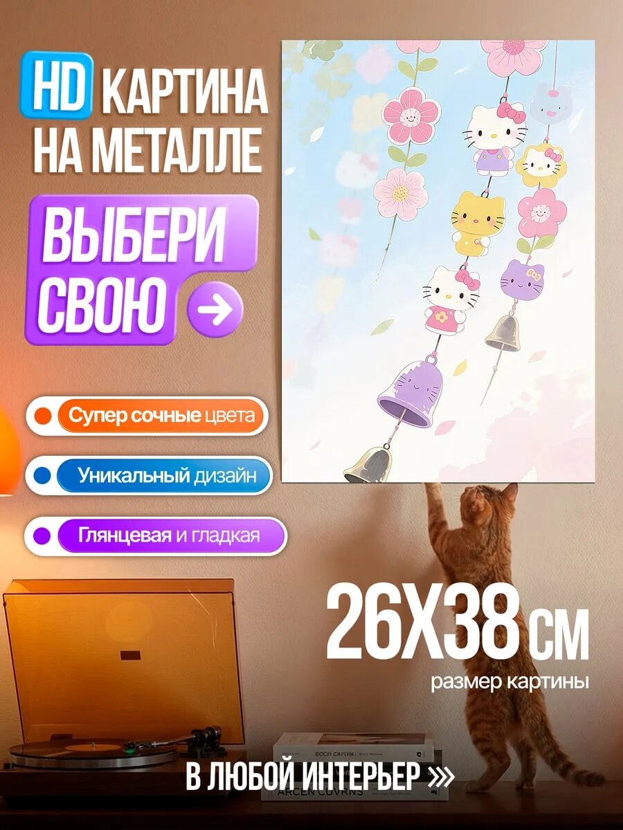 Картина на HD металле Хелло Китти подвески