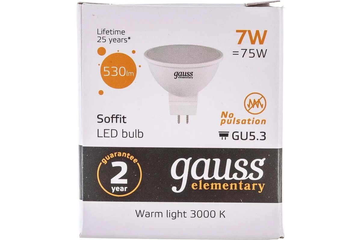 Лампа Gauss Elementary MR16, GU5.3, 7 Вт, 530ЛМ, 3000К