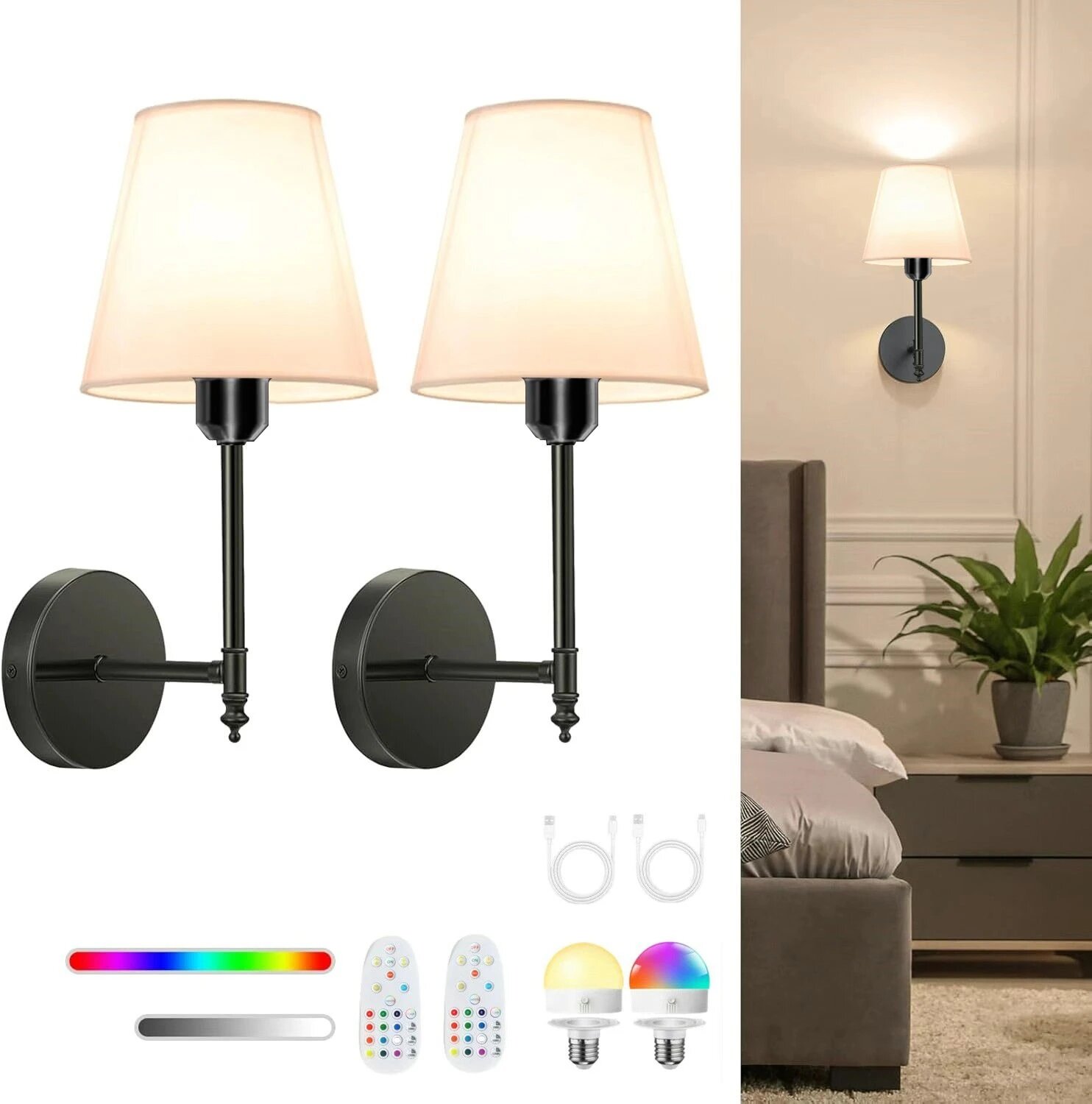 Настенный аккумуляторный светильник Wireless Rechargeable LED Wall Light Черный, Black -2Pack