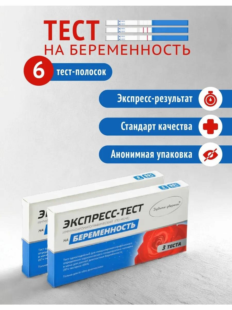 Тест на беременность Будьте уверены 6 шт. в непрозрачной упаковке