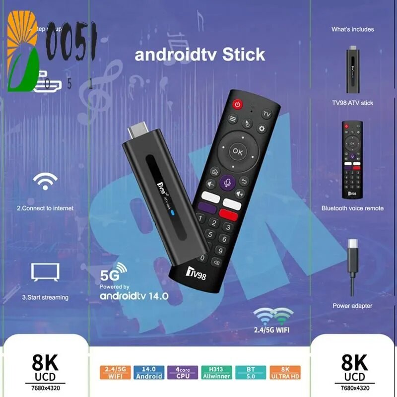 (Q I Z F) TV98 ATV Stick Мини ТВ-Стик 1 + 8G Поддержка 4K HD Bluetooth