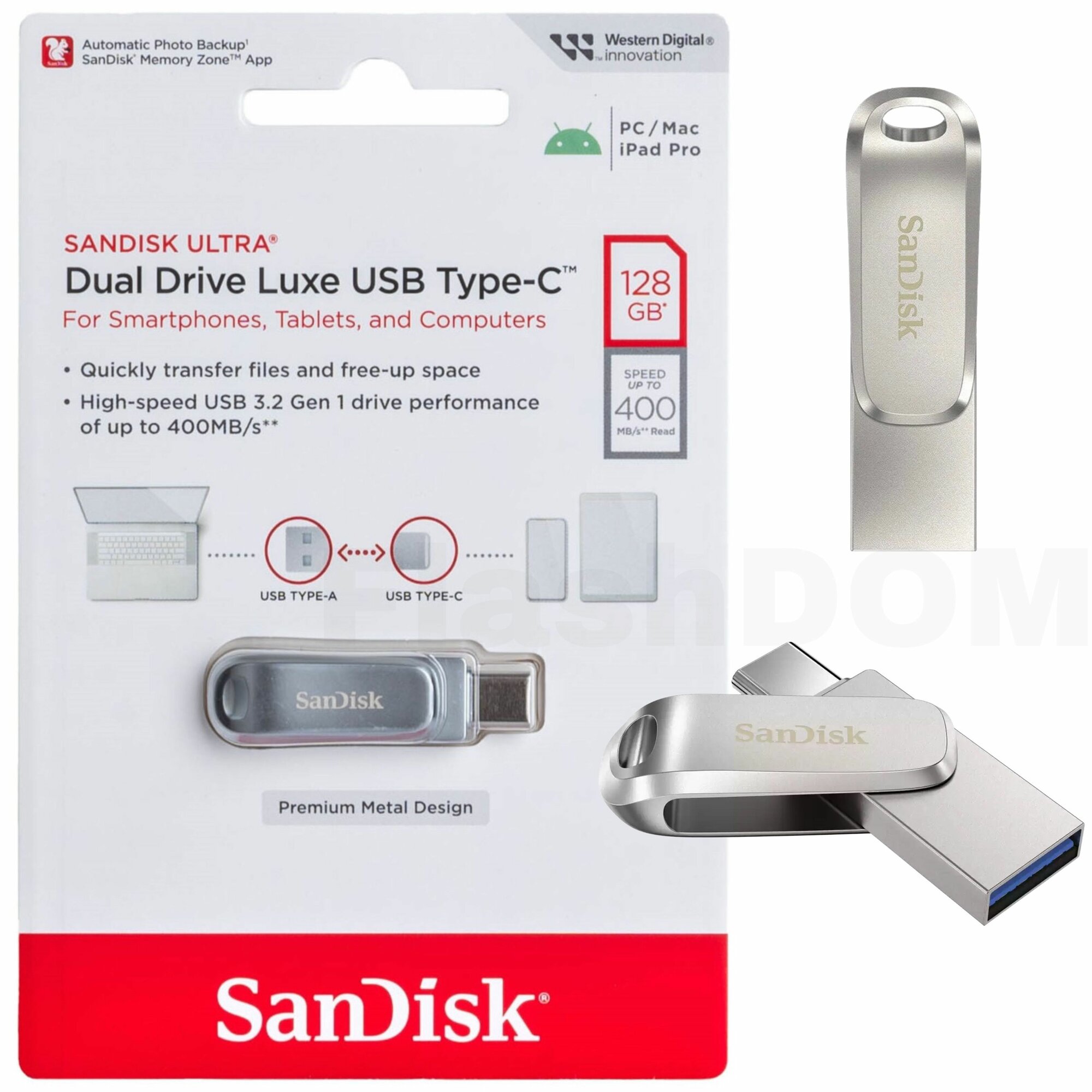 Флеш-накопитель SanDisk 128 ГБ Ultra Dual Drive Luxe USB 3.2 Type C/Type A