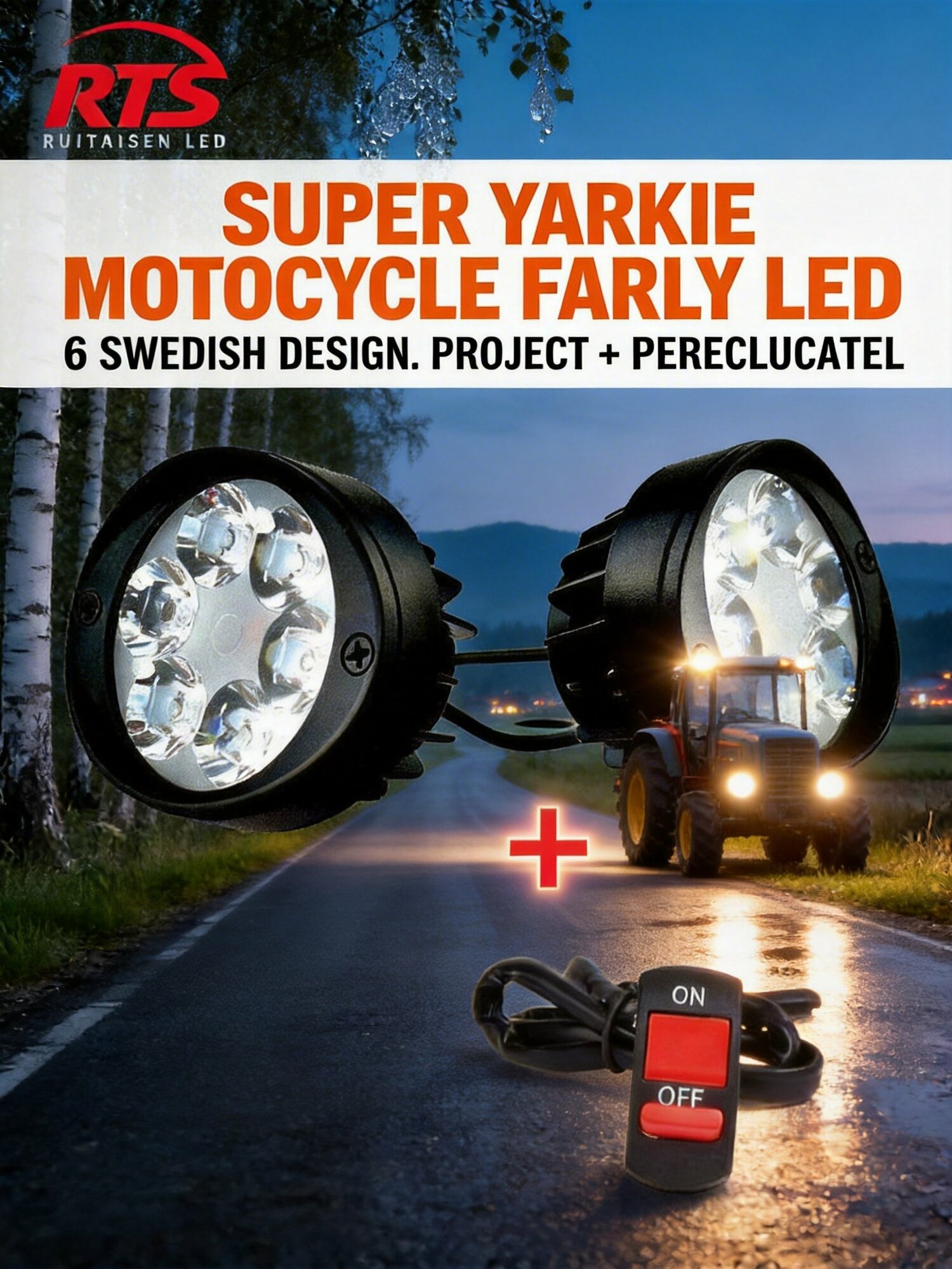 Пара белых мотоциклетных фар 6 светодиодов, супер яркий рабочий свет для скутера прожектор с переключателем