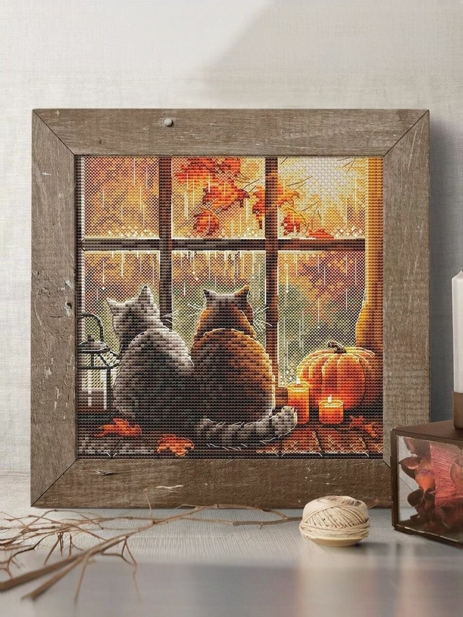 Набор для вышивки Amishop "Кошка на подоконнике", 99 x 99 стежков, 141х141 мм, 25 цветов, 18CT Aida