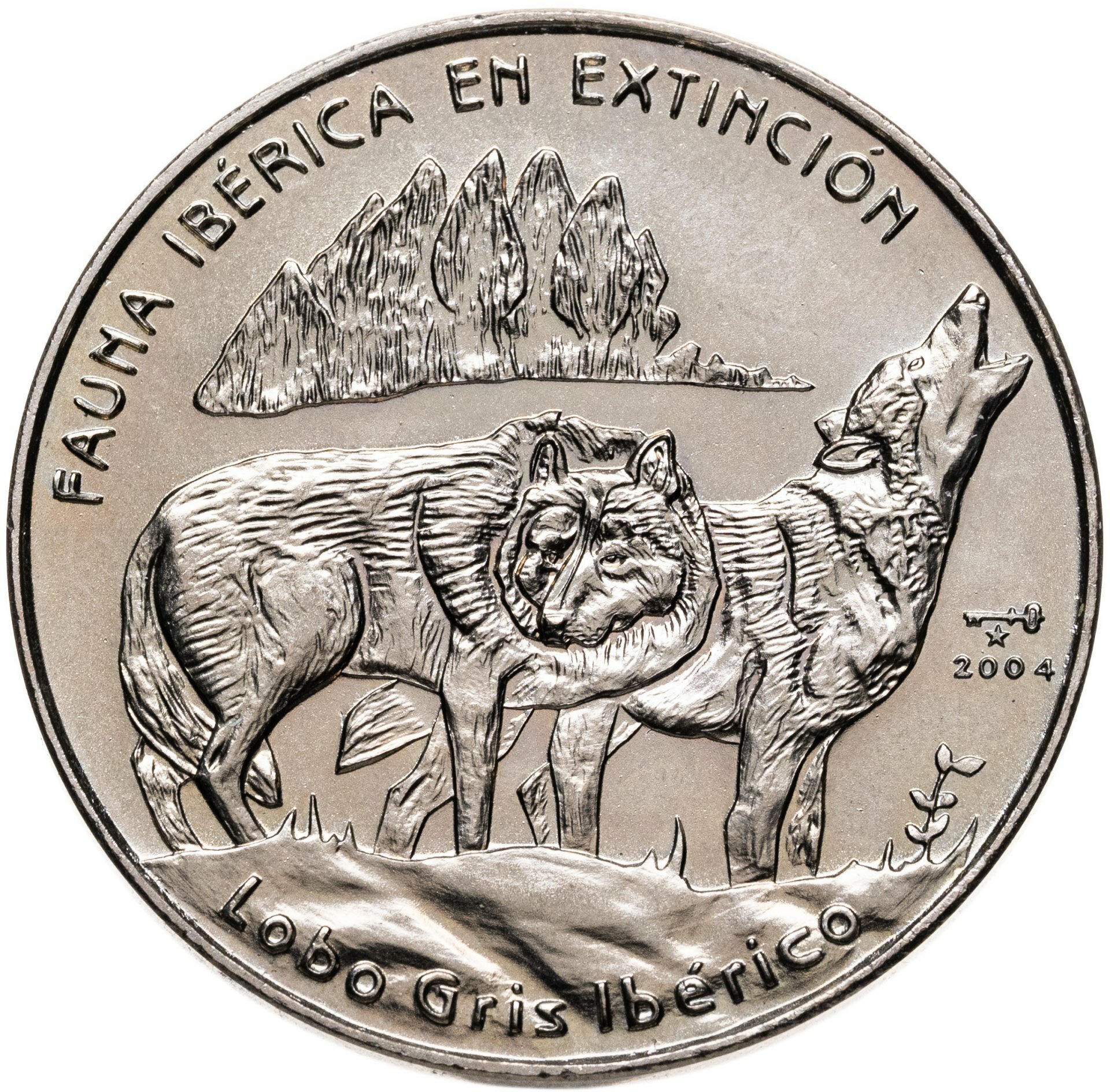 Куба 1 песо peso 2004 "Иберийская фауна - Волк", Сталь, в сохранности BUNC