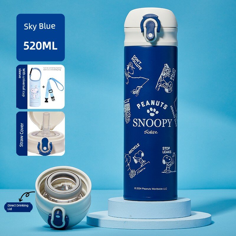 Кружка Space Blue с двойной крышкой 520 мл, пищевая нержавеющая сталь 316, портативная школьная бутылка Disney