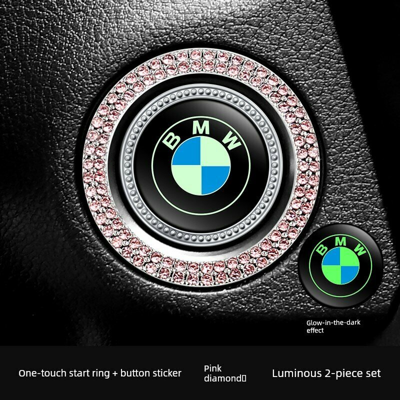 Ночное свечение кнопки наклейка с розовым алмазным кольцом для BMW 2, 3, 5, 7 серий