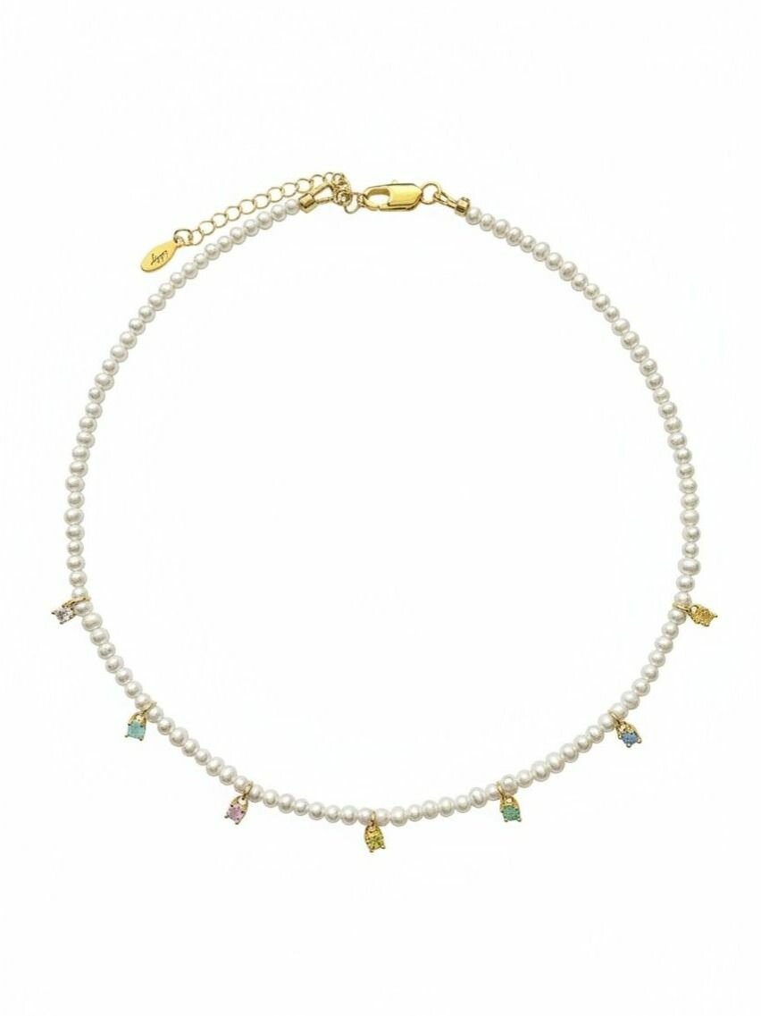 Чокер, жемчуг культивированный, Swarovski Zirconia, фианит