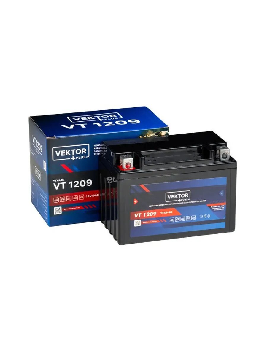 Аккумулятор мото VEKTOR AGM VT 1209 9Ah 135A (YTX9-BS) прямая полярность (152x87x107)