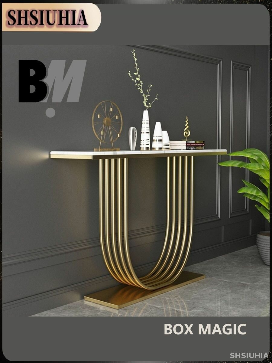 Прихожая тумба-консоль 120×30×90/120×30×80 см LIGHT STYLE LIFE — скандинавский минимализм, чёрный/серебро/золото