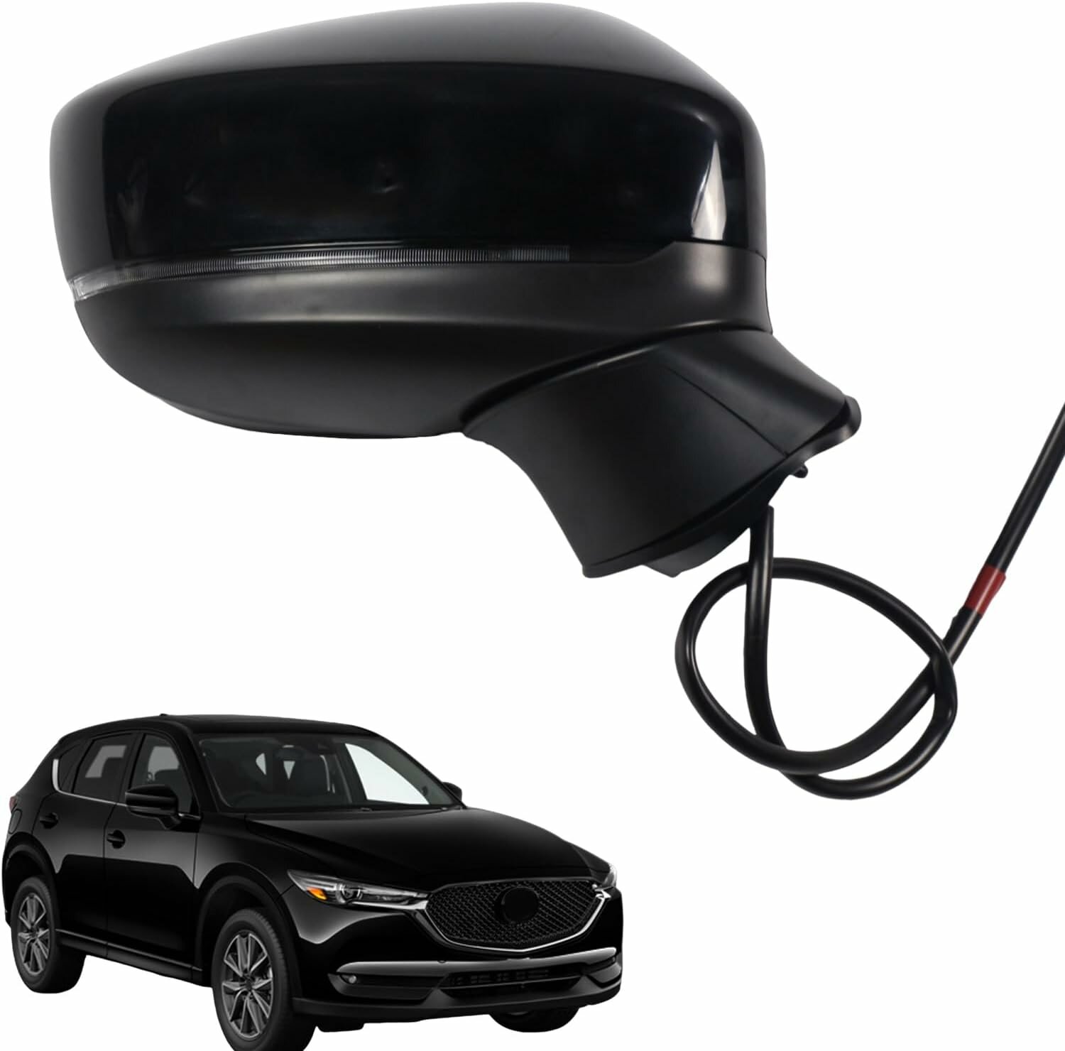 Пассажирское стороннее силовое зеркало двери - совместимое с Mazda CX-5 CX5 2017-2022 - Ненагреваемое, ручное складное черное, правое, 6Pins.
