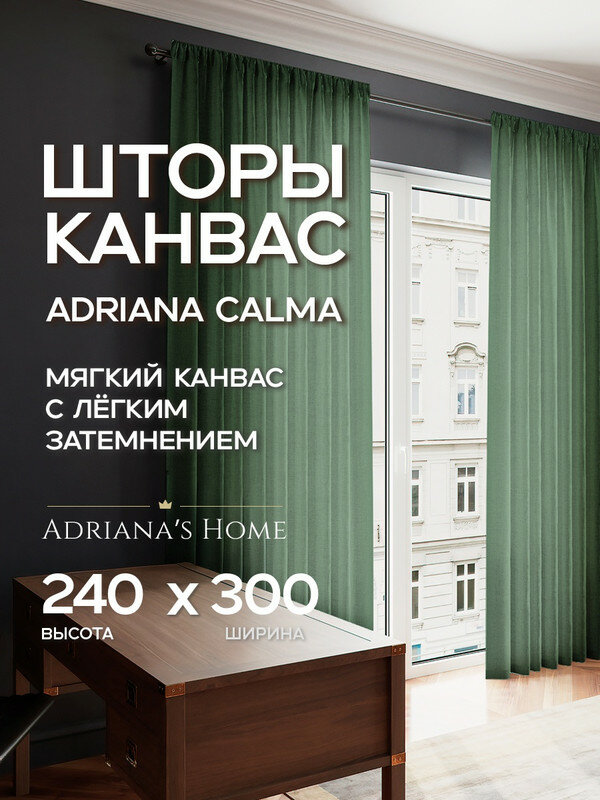 Шторы Adriana Calma, канвас, зеленый, комплект из 2 штор, высота 240 см, ширина 300 см, лента