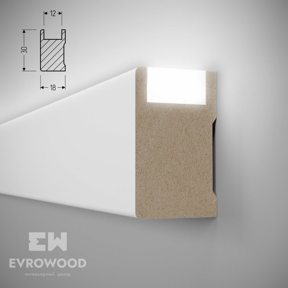 Рейка Evrowood R010 LED Белая под Подсветку Д2000хВ30хШ18 мм / Евровуд.