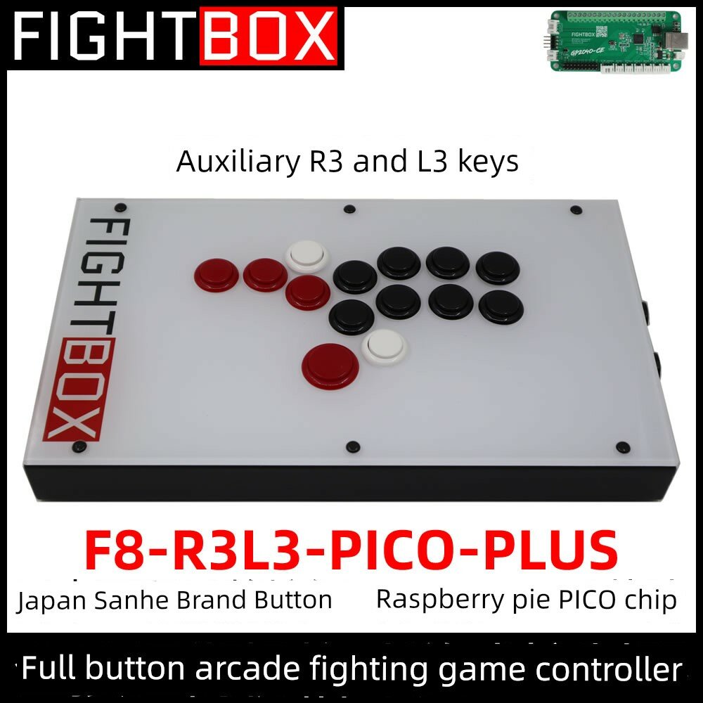 Контроллер для аркадной игры Street Fighter III на Raspberry Pi PICOPLUS с полными кнопками и вспомогательными R3L3
