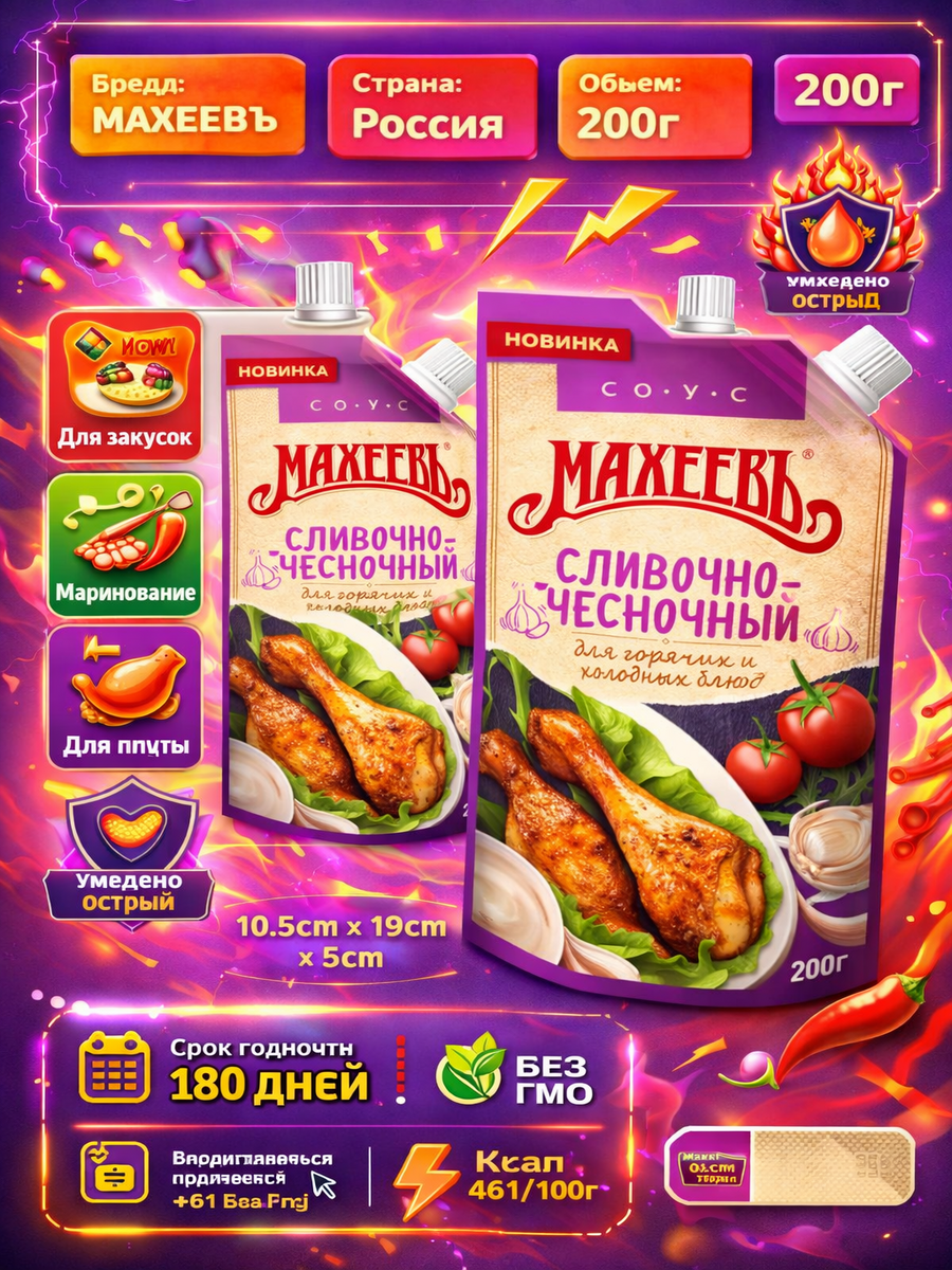 Соус майонезный махеевъ Сливочно-чесночный 50,5%, 200г x 2 упаковки