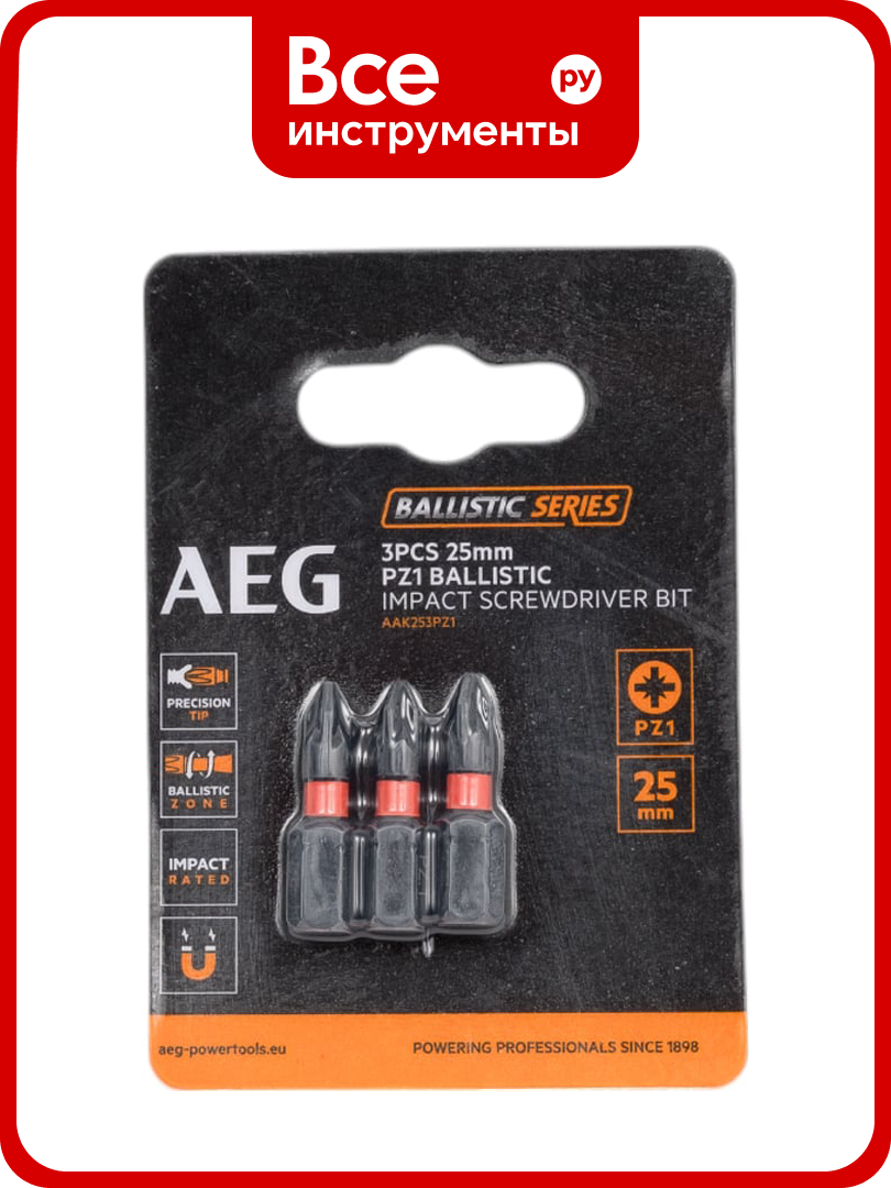 Биты ударные AAK253PZ1 (3 шт; PZ1; 25 мм) AEG 4932479170, с ударными шуруповертами