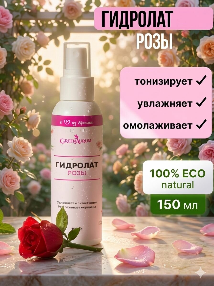 Гидролат крымской розы для лица и волос GreenAurum, 150 мл