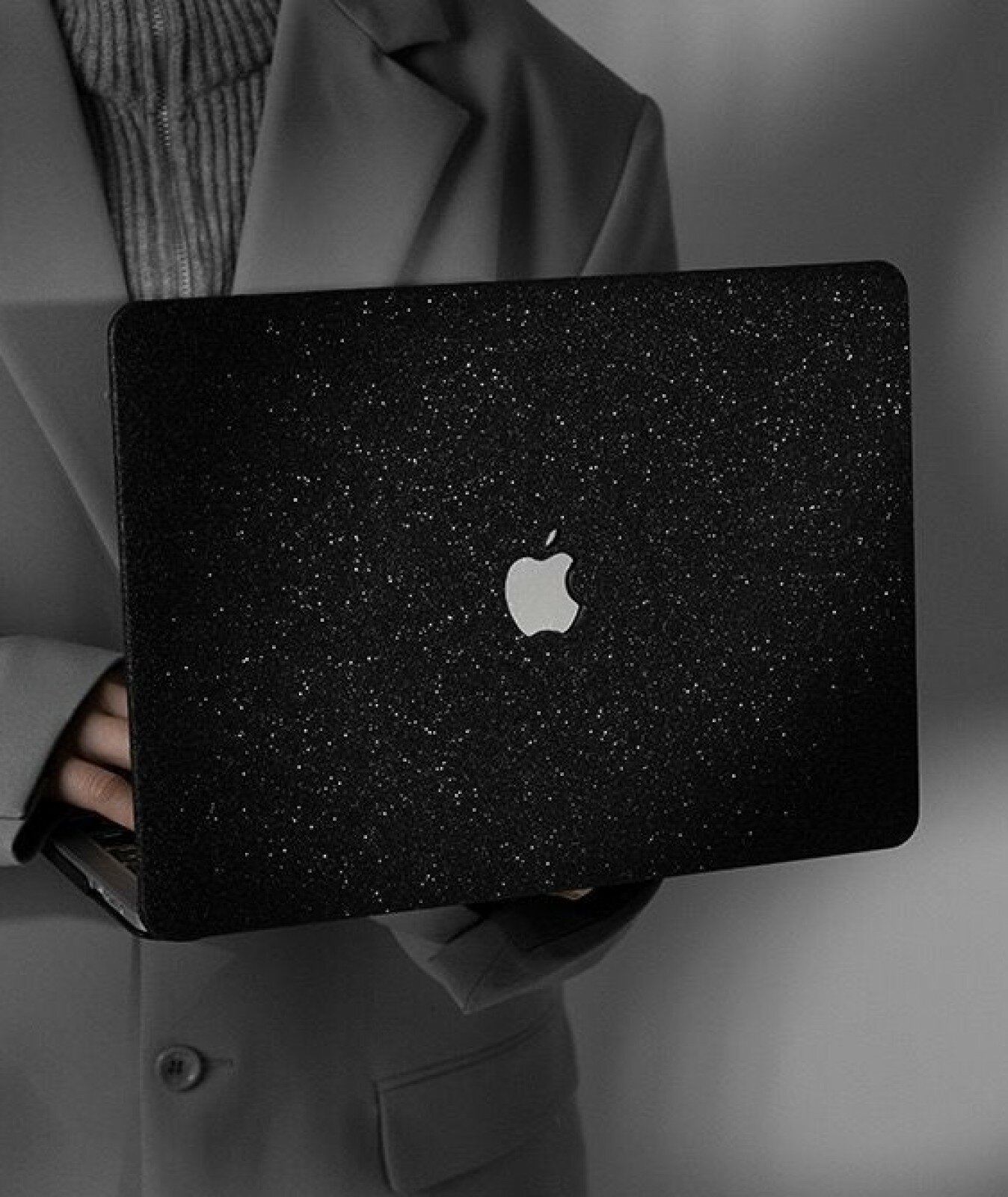 Чехол MyPads для MacBook Air 13" (A1932, A2179, A2337) черный с блестками пластик