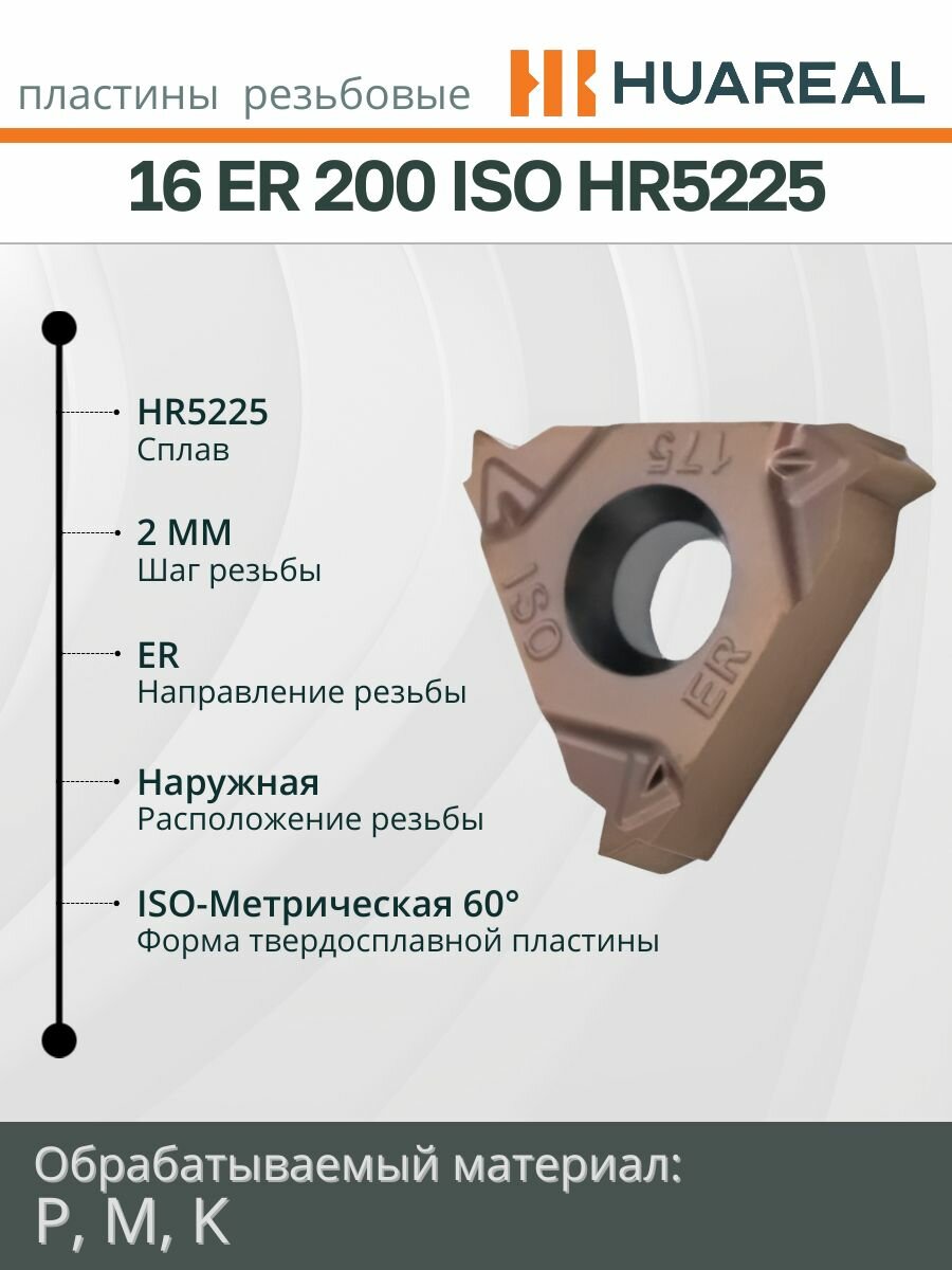 Сменная пластина резьбовая 16 ER 200 ISO HR5225 HUAREAL, 10 шт в наборе