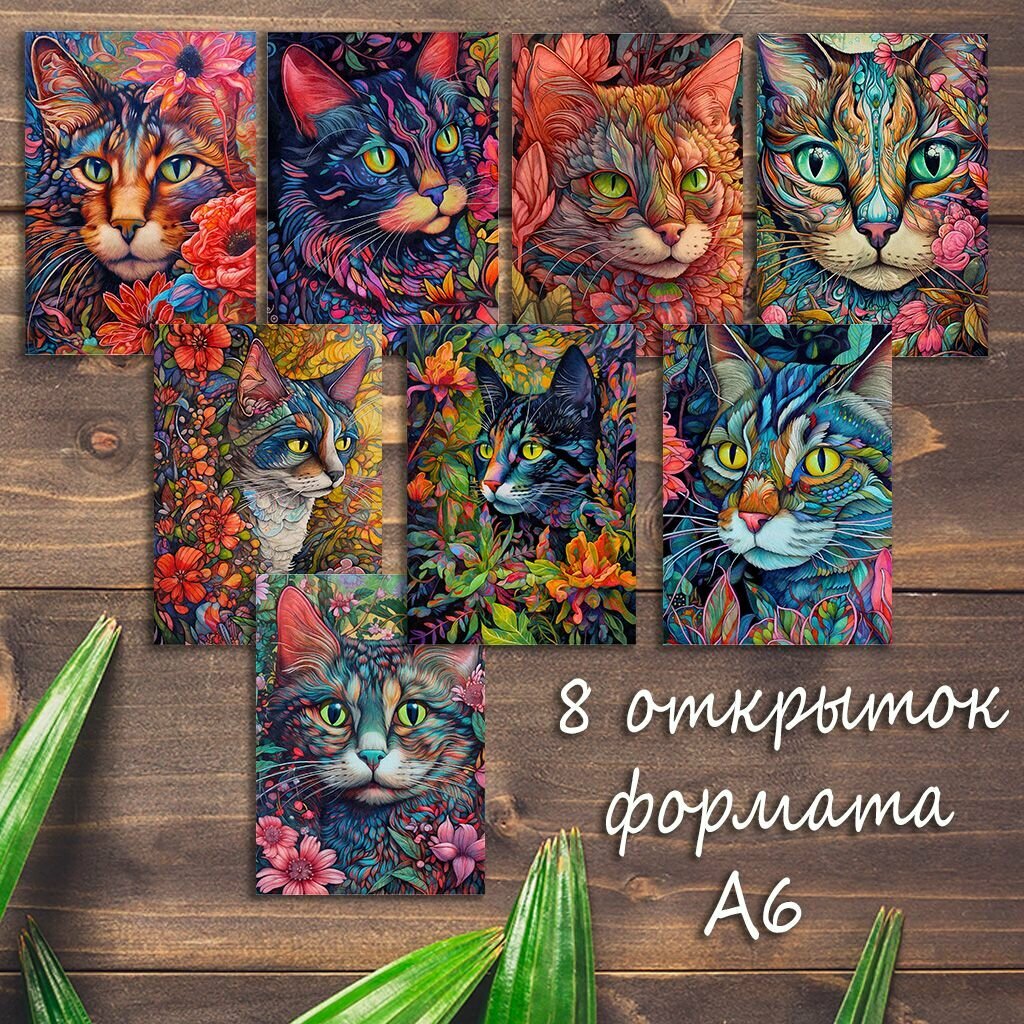 Большой набор открыток Котики, 8 штук