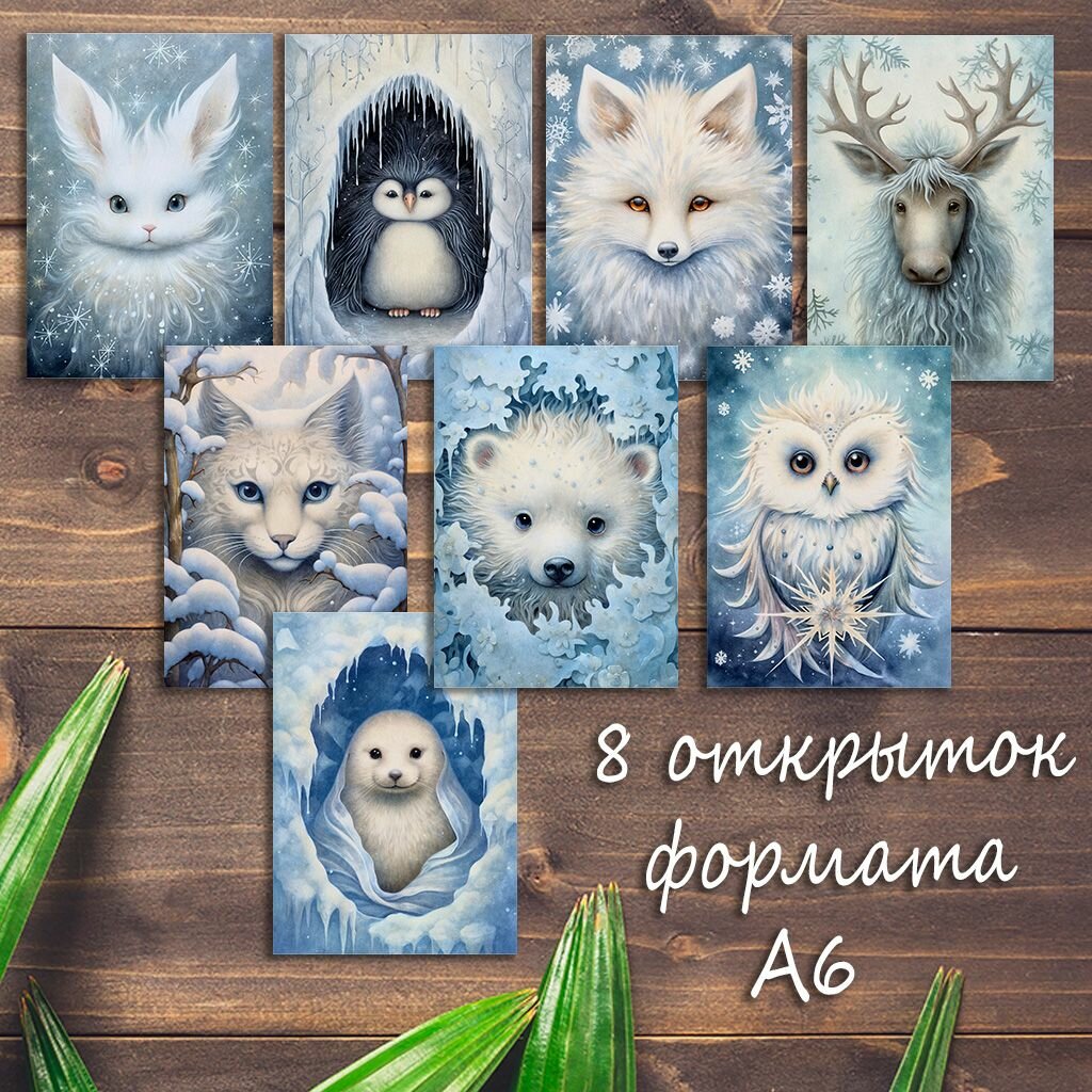 Большой набор открыток Животные, 8 штук